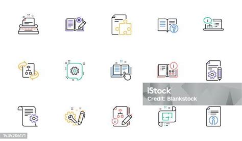 Technical Documentation Line Icons Instruction Plan And Manual Linear