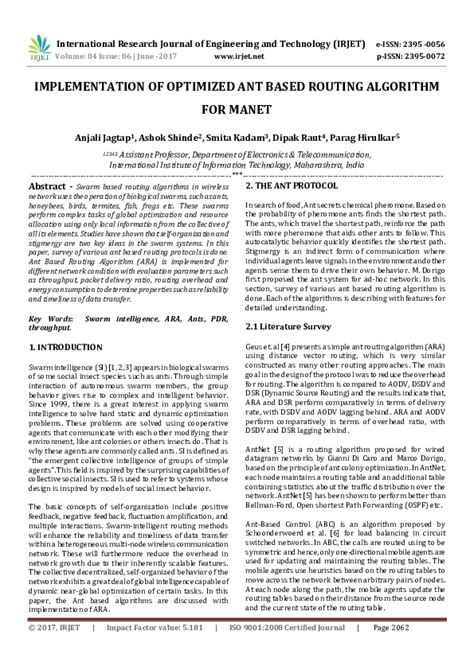 Pdf Implementation Of Optimized Ant Based Routing Algorithm For Manet