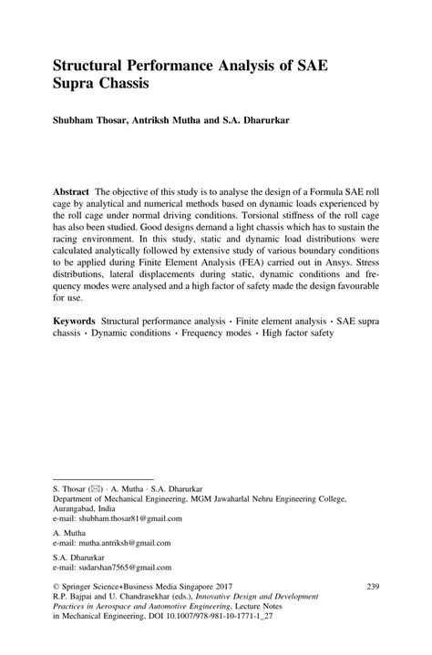 Pdf Structural Performance Analysis Of Sae Supra Chassis