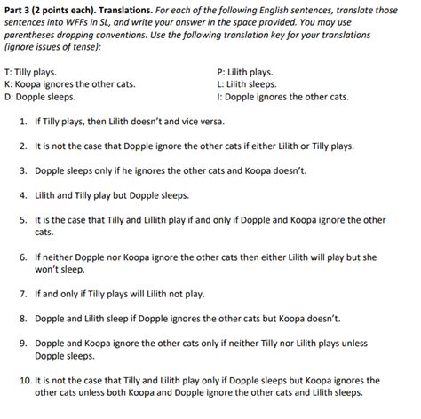 Part 3 2 Points Each Translations For Each Of The Chegg Com