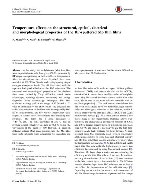 Pdf Temperature Effects On The Structural Optical Electrical And Morphological Properties Of