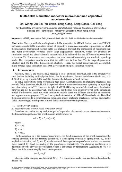 Pdf Multi Fields Simulation Model For Micro Machined Capacitive
