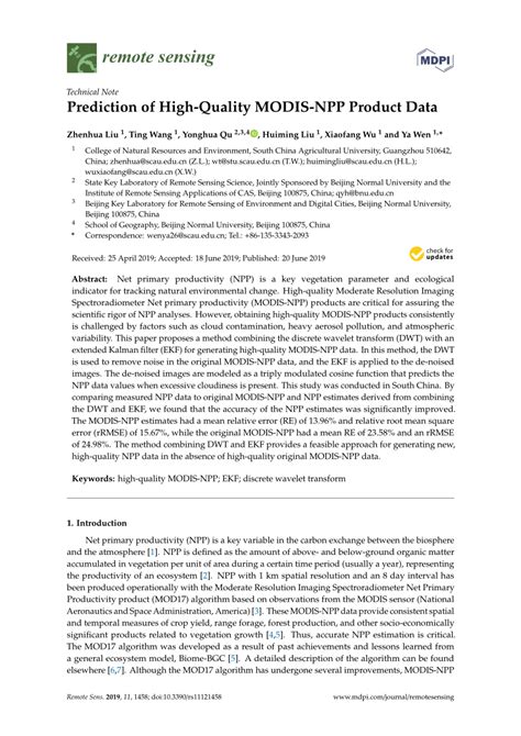 Pdf Prediction Of High Quality Modis Npp Product Data
