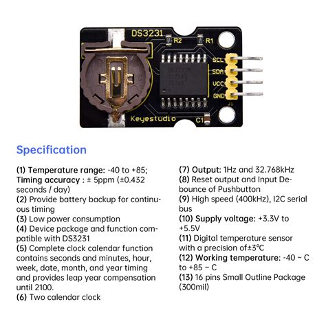 Keyestudio DS3231 High Precision I2C Real Time Clock Module For Arduino