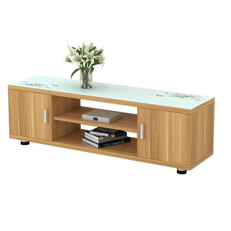 Modern Glass Tv Stand With Open Shelving Cabinets Included Low Height