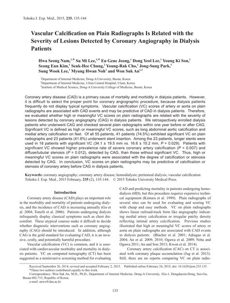 Pdf Vascular Calcification On Plain Radiographs Is Related With The Severity Of Lesions