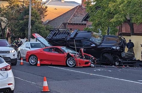 Rare Ferrari Crashes Into And Upends Pickup Truck On Melbourne Street