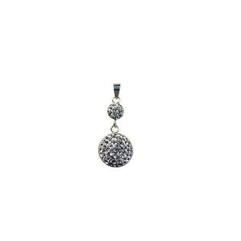 Double Pendentif En Strass Blanc Et Argent