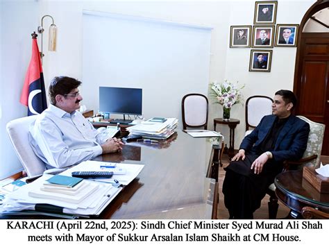 Sindh Karachi April 22nd 2025 Sindh Chief Minister Syed Murad Ali