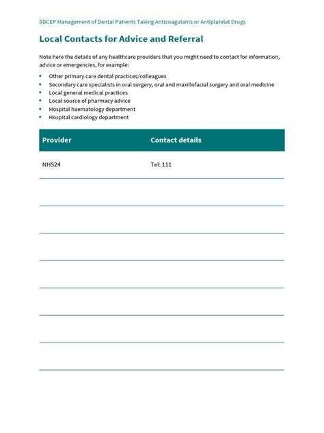 Sdcep Anticoagulants Guidance Local Contacts Template Pdf