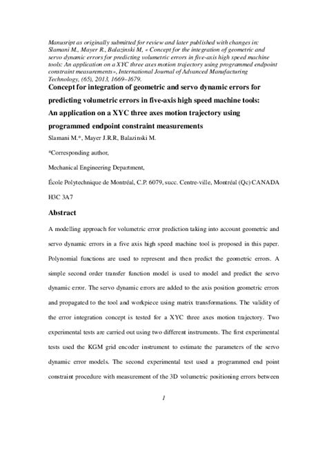 Pdf Concept For The Integration Of Geometric And Servo Dynamic Errors For Predicting