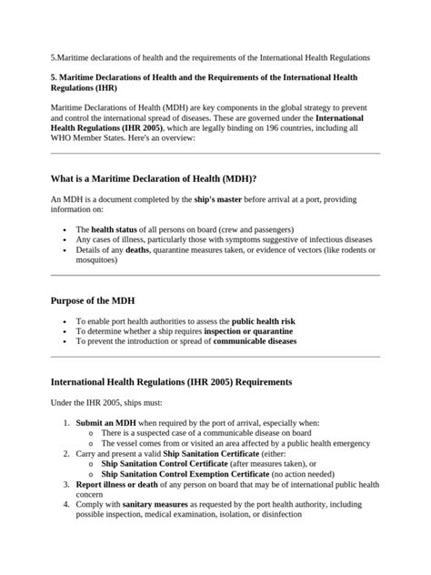 Maritime Health Declaration Pdf Quarantine Public Health