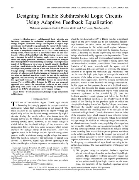 Pdf Designing Tunable Subthreshold Logic Circuits Using Adaptive Feedback Equalization