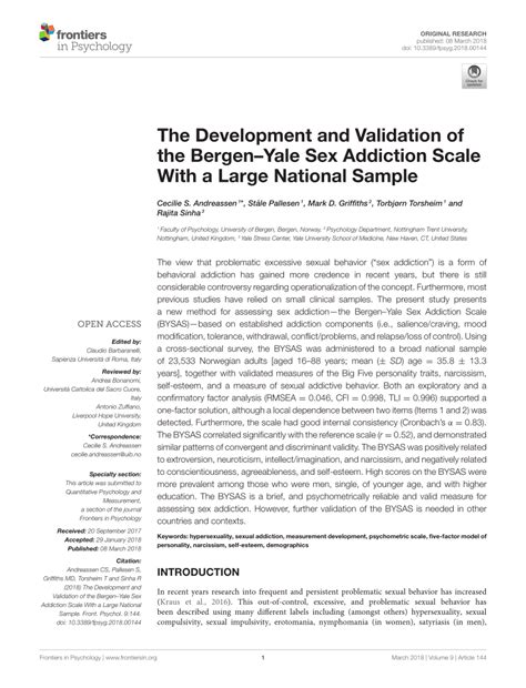 Pdf The Development And Validation Of The Bergenyale Sex Addiction Scale With A Large