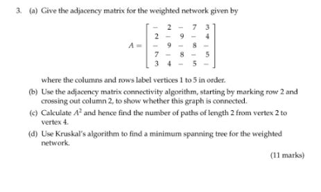 Solved A Give The Adjacency Matrix For The Weighted Chegg
