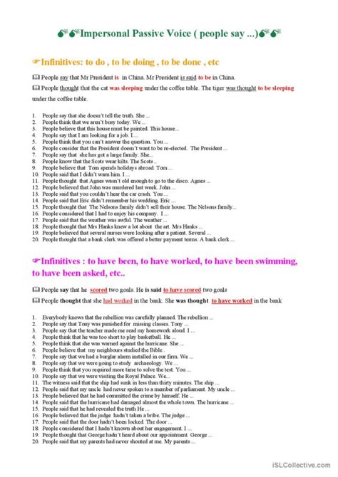 Impersonal Passive Voice General Gra English Esl Worksheets Pdf And Doc