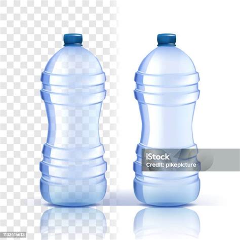 플라스틱 병 벡터입니다 뚜껑을 비워 두십시오 캡이 있는 Bluer 클래식 물병 음료 음료 액체 소 다 주스 용 용기 브랜딩 디자인입니다 현실적인 고립 된 투명 그림 0명에