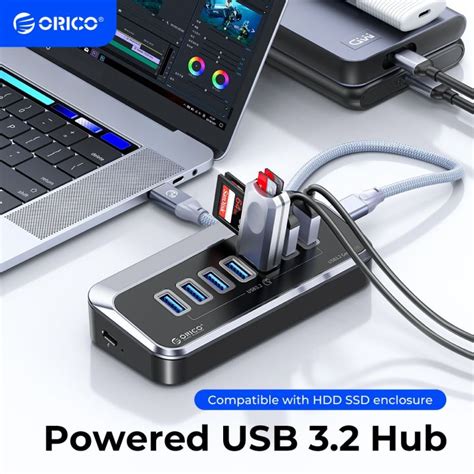 Orico Abs Powered 5gbps Hub Pd18w Charging Usb 3 2 Type C Hub Card Reader Splitter With Power