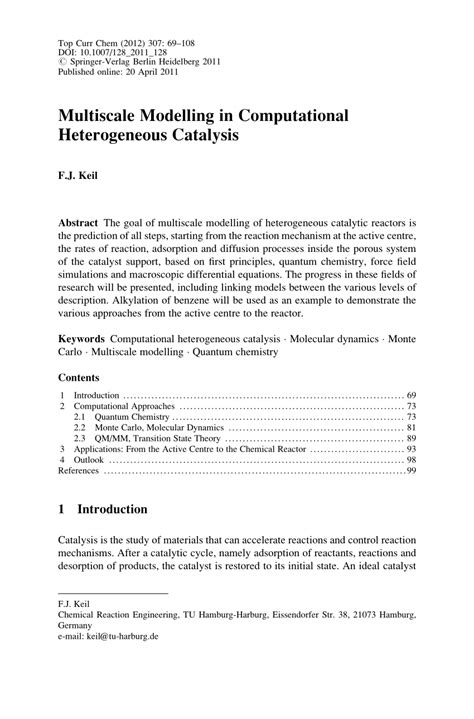 Pdf Multiscale Modelling In Computational Heterogeneous Catalysis