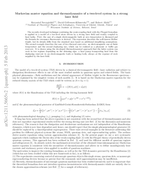 Pdf Markovian Master Equation And Thermodynamics Of A Two Level