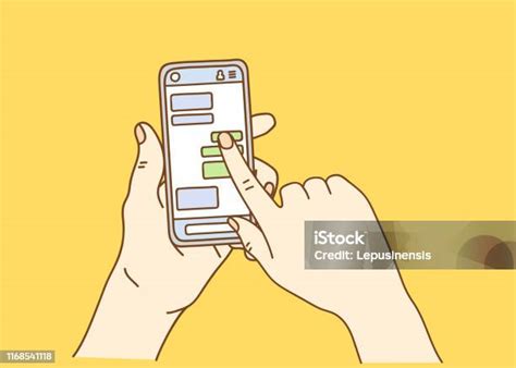 스마트 폰으로 문자 메시지와 Sms를 보내는 여자 휴대 전화 키보드로 손가락 입력 낙서 드로잉에 대한 스톡 벡터 아트 및 기타