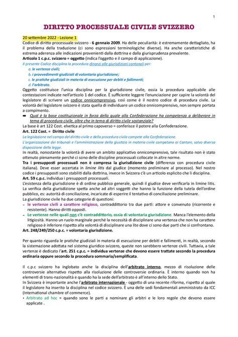 Diritto Processuale Civile Svizzero Appunti Di Diritto Processuale
