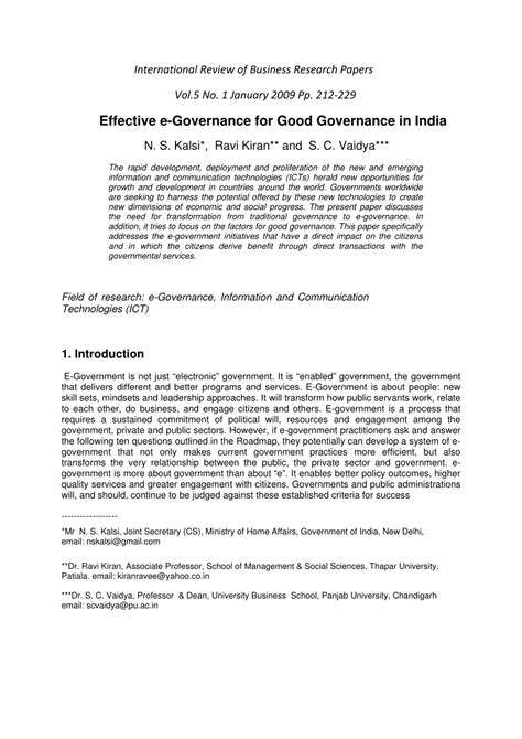 Pdf Effective E Governance For Good Governance In India