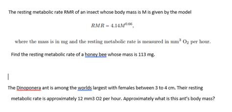 Solved The Resting Metabolic Rate RMR Of An Insect Whose Chegg Com