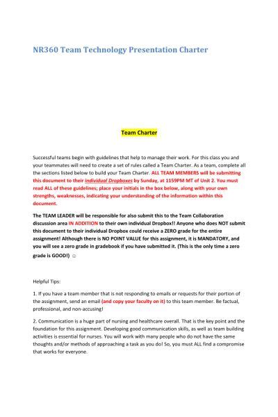 NR 360 Unit 2 Assignment Technology Presentation Team Charter Summer