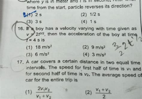 Time From The Start Particle Reverses Its Direction Filo