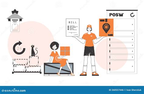 The Guy And The Girl Delivers Parcels And Cargo Linear Style Stock