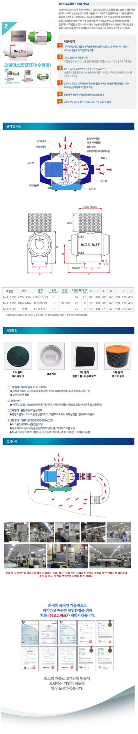 오일 미스트 집진기 수평형 Multi Series By 주 오토링크 코머신 판매자 소개 및 제품 소개