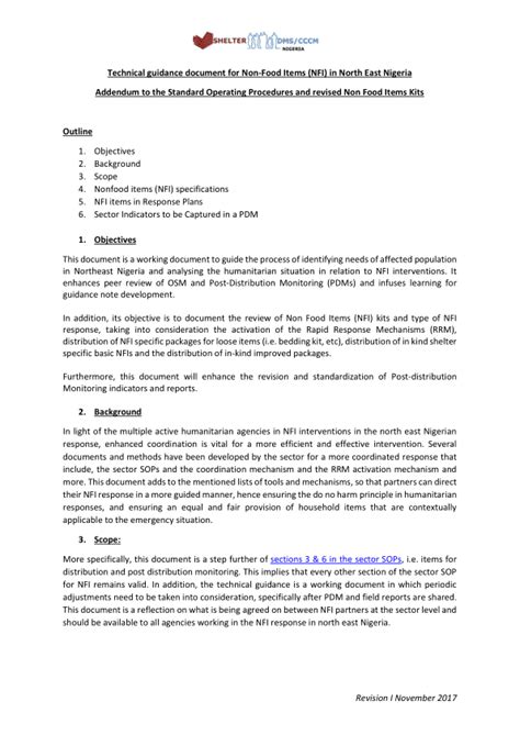 Technical Guidance Document For Non Food Items Nfi In North East Technical Guidance Document For Non Food Items Nfi In North East