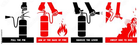 Fire extinguisher label. Fire extinguisher instruction signs. Vector ...