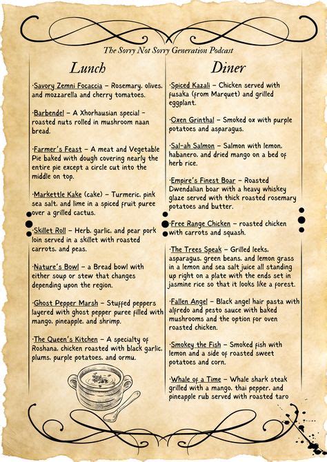 A Menu Inspired Partly By Dnd Critical Roles Wildemount And Rpg