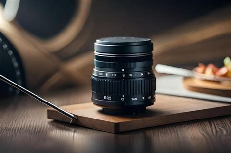 Premium Ai Image A Lens Of A Camera Is On A Wooden Surface