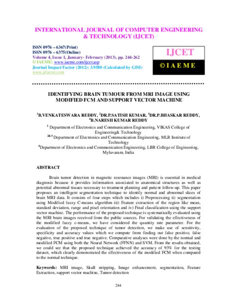 Pdf Identifying Brain Tumour From Mri Image Using Modified Fcm And Support Vector Machine
