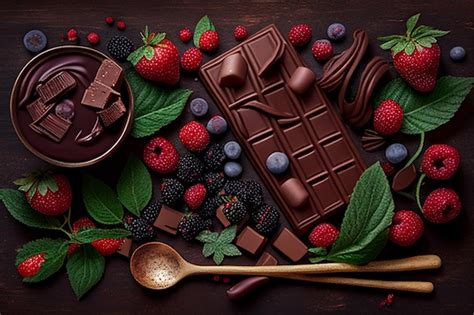 Premium Ai Image Chocolate Cocoa And Berries Ai Generated