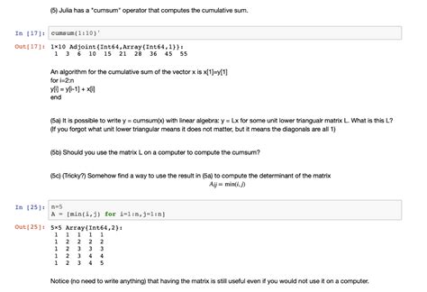 5 julia has a cumsum operator that computes the