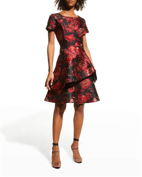 Shani Floral Jacquard Ruffle Tiered Dress Neiman Marcus