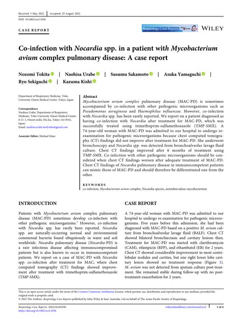 Pdf Co‐infection With Nocardia Spp In A Patient With Mycobacterium Avium Complex Pulmonary