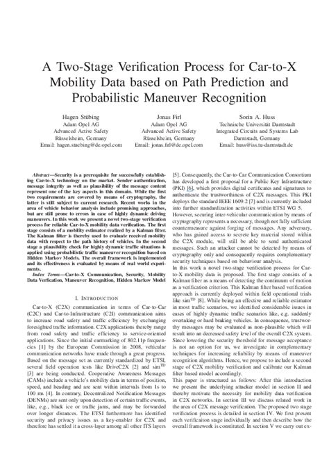 pdf a two stage verification process for car to x mobility data based on path prediction and