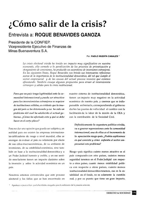 Dialnet Como Salir De La Crisis Entrevista Aroque Benavides Ganoza