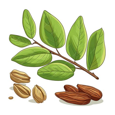 Cassia Leaf And Nutmag Vector Clipart White Background Premium Ai