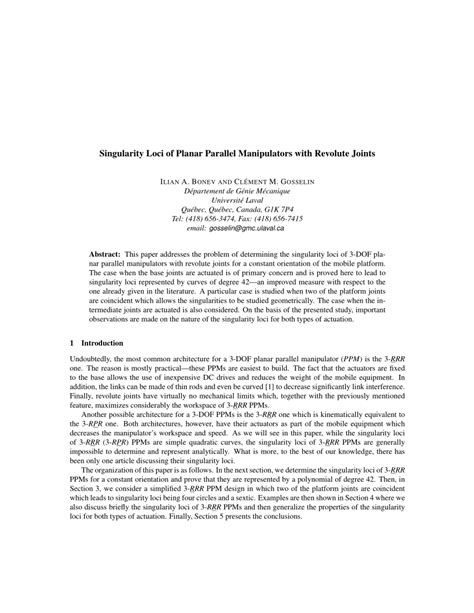 Pdf Singularity Loci Of Planar Parallel Manipulators With Revolute Joints