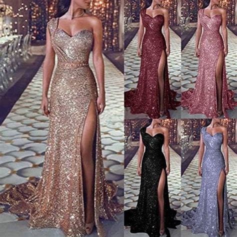 Minetom Damen Festlich Hochzeit Kleider Glänzend Pailletten Elegant