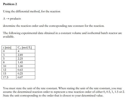 Solved Using The Differential Method For The Reaction A→