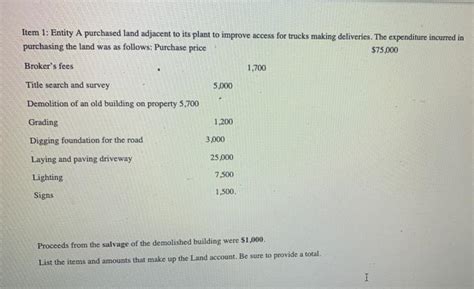 Solved Item Entity A Purchased Land Adjacent To Its Plant Chegg