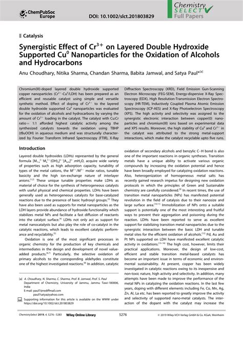 Pdf Synergistic Effect Of Cr 3 On Layered Double Hydroxide Supported Cu 0 Nanoparticles For