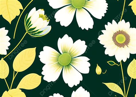 Seamless Chamomile Pattern On Green Background Ai Digital Artwork